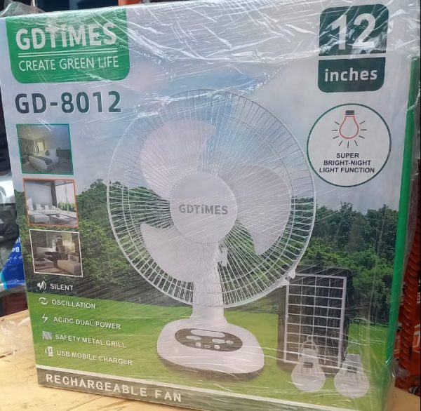 GD TIMES 12" Rechargeable Table Fan With Solar Panel - God's Will Solar ...